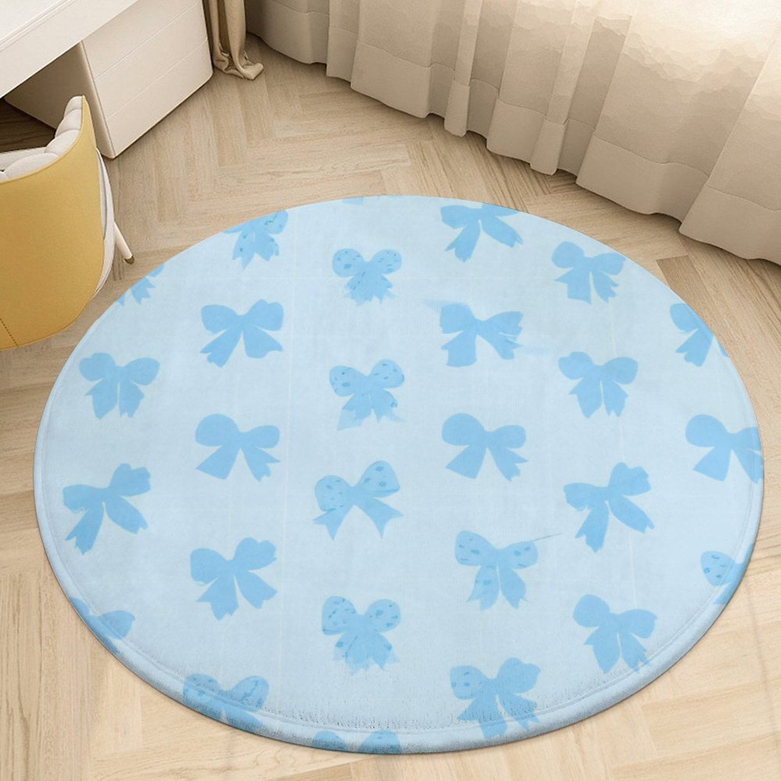 Blue Bow Pattern Background Round Area Rugs for Bedroom Living Room ...