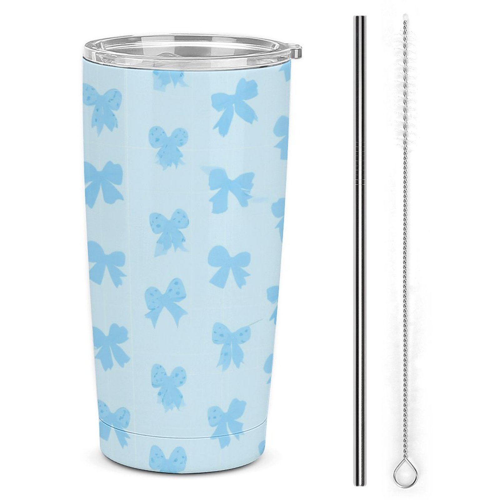 Blue Bow Pattern Background Tumbler with Lids And Straws Insulated Cup ...
