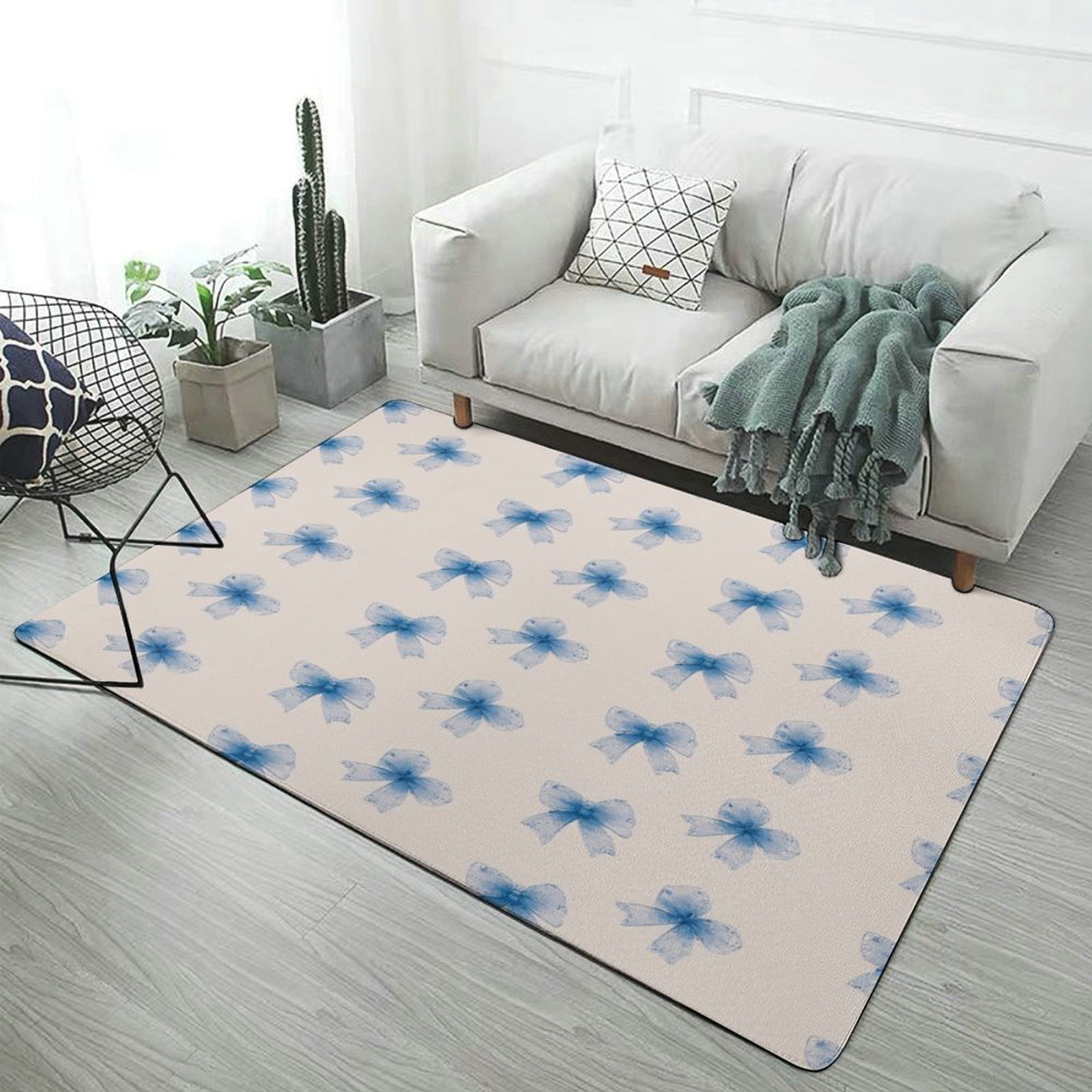 Blue Bow Pattern Carpet Rug for Home Living Room Bedroom Sofa Doormat ...