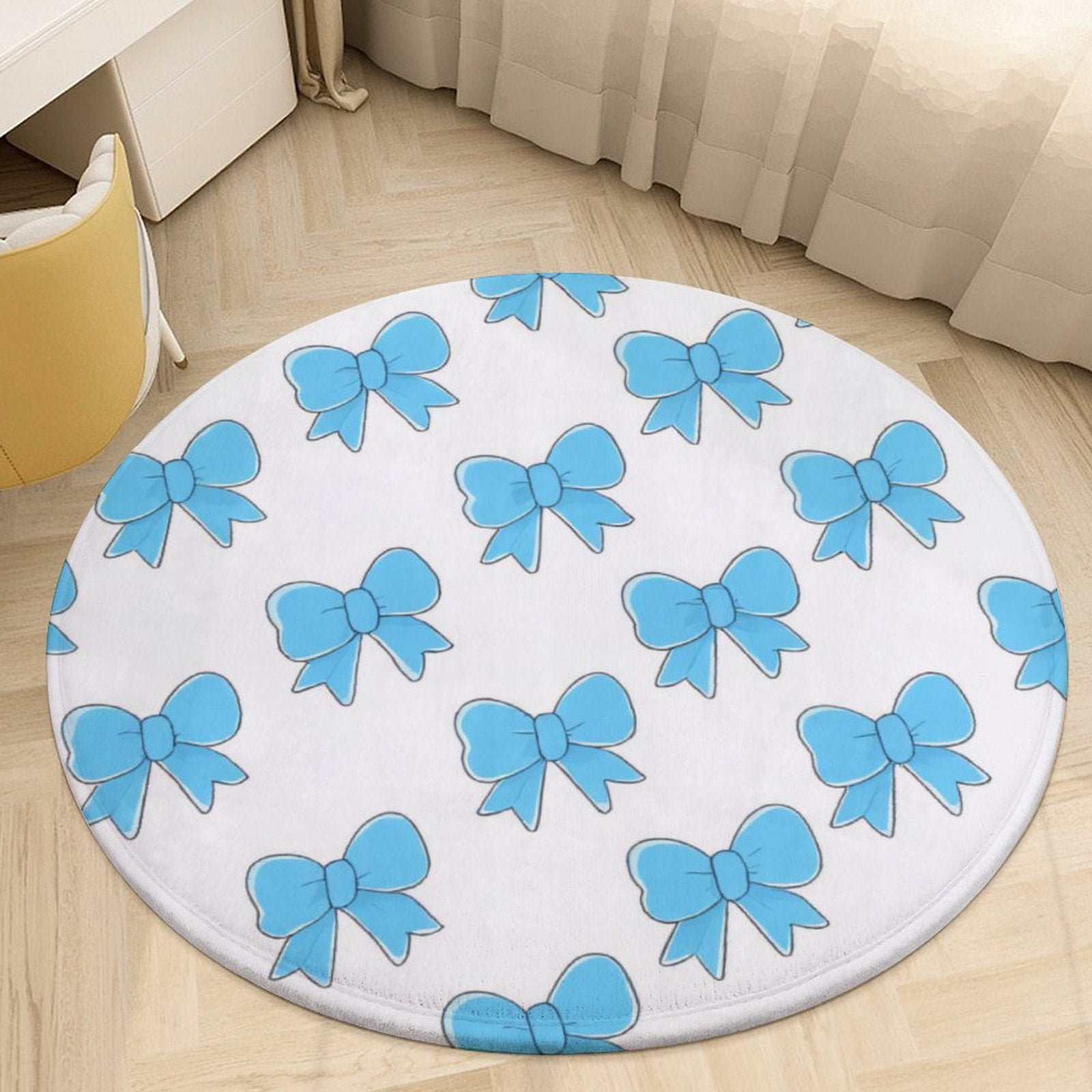 Blue Bow Pattern Round Area Rugs for Bedroom Living Room, 5FT Soft ...