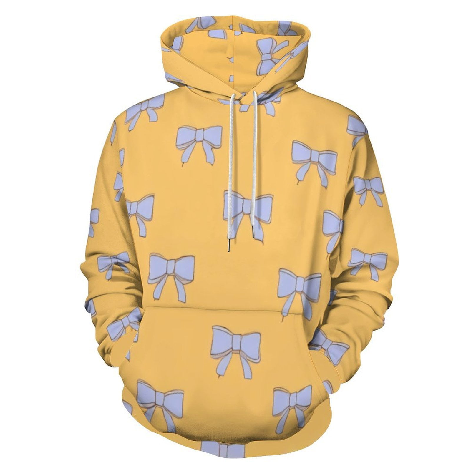 Blue Bow Pattern on Yellow Background Men's Women Vintage 3D Hooded ...