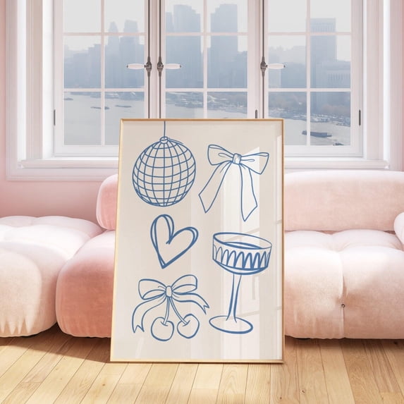 Blue Bow Preppy Coquette Wall Art, Unframed Canvas Size 16x24 - Walmart.com