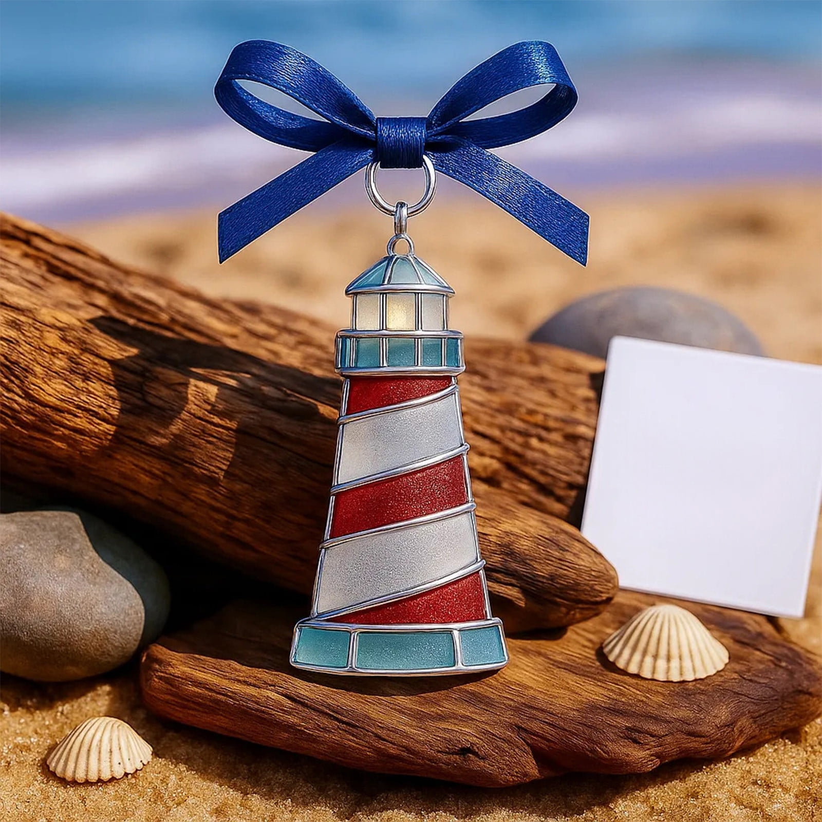 Blue Bow Ribbon Metal Twisted Wire Pendant Sea Glass Ornament for ...