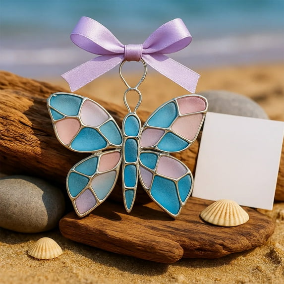 Blue Bow Ribbon Sea Glass Pendant, Metal Twisted Wire Christmas ...