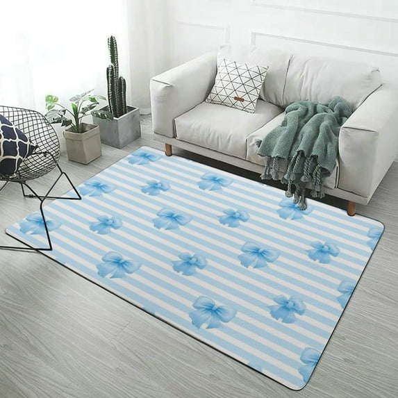 Blue Bow Stripe Pattern Area Rugs Soft Carpet Suitable for Living Room ...