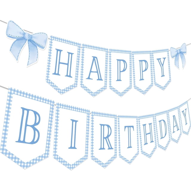 Blue Bow Themed Birthday Banner Neutral Preppy Coquette Bow Theme Party ...