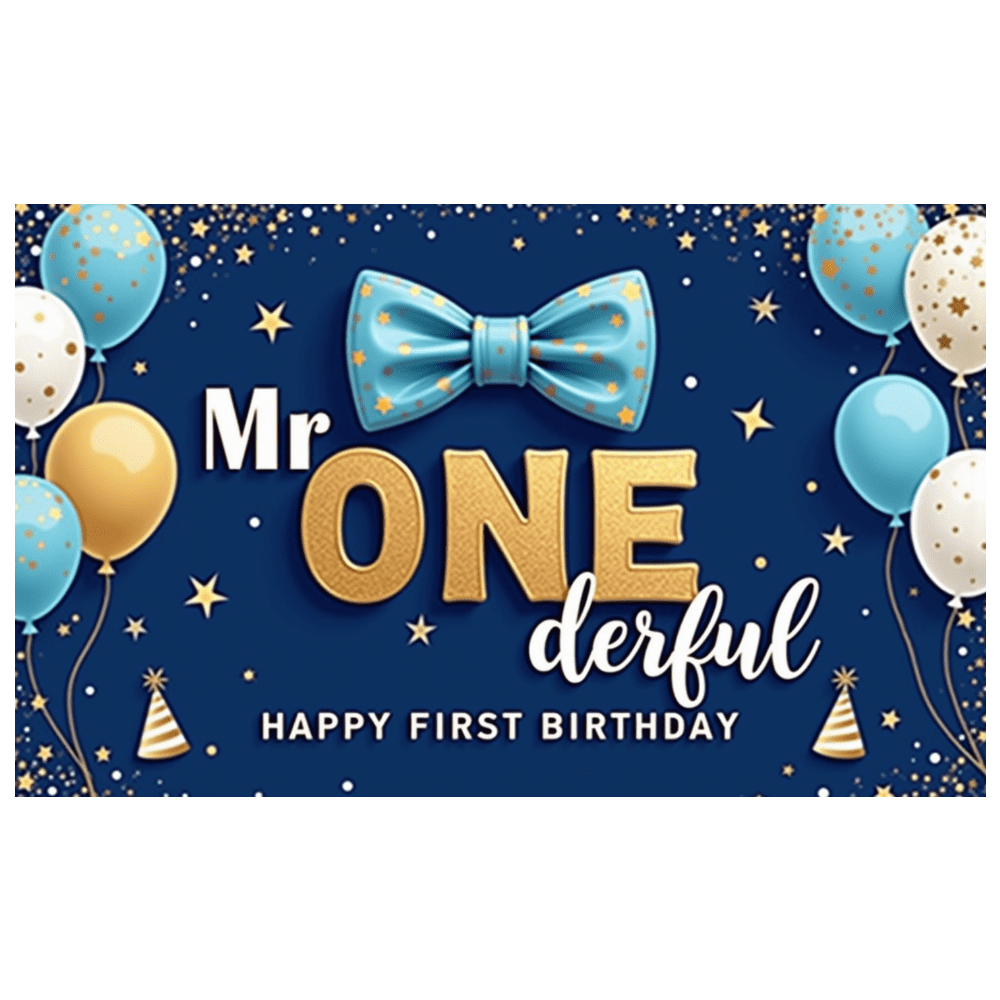 Blue Bow Tie Happy Birthday Banner Mr ONE derful First Birthday ...