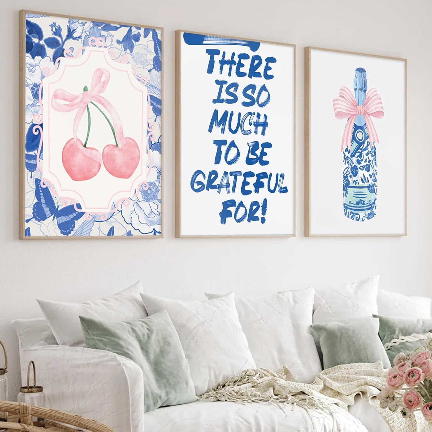 Blue Bow Wall Art Floral Canvas Wall Decor Coquette Flower Wall Art ...