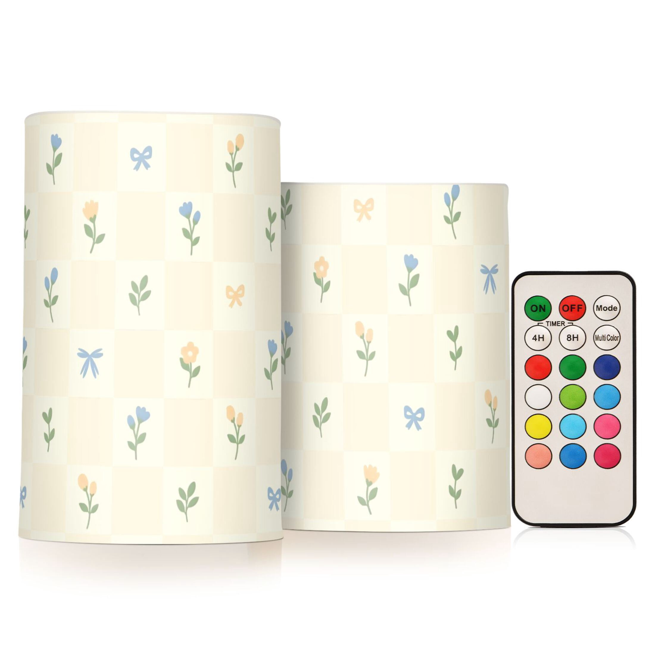 Blue Bow and Flowers Flickering Flameless Candles Battery Operated with ...
