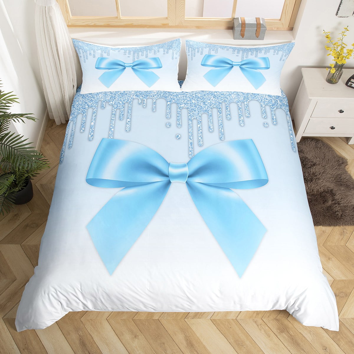 Blue Bowknot Duvet Cover Abstract Sequin Fluid Twin Bedding Sets for ...