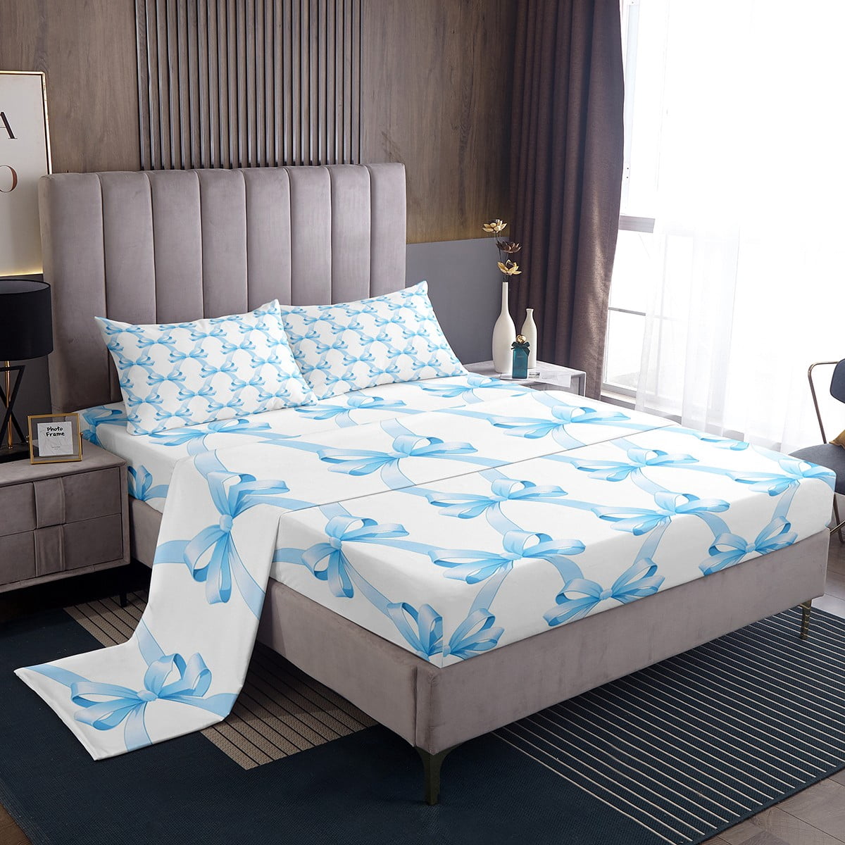 Blue Bowknot Sheet Full Size,Bow Tie Butterfly Knot Geometric Patchwork ...