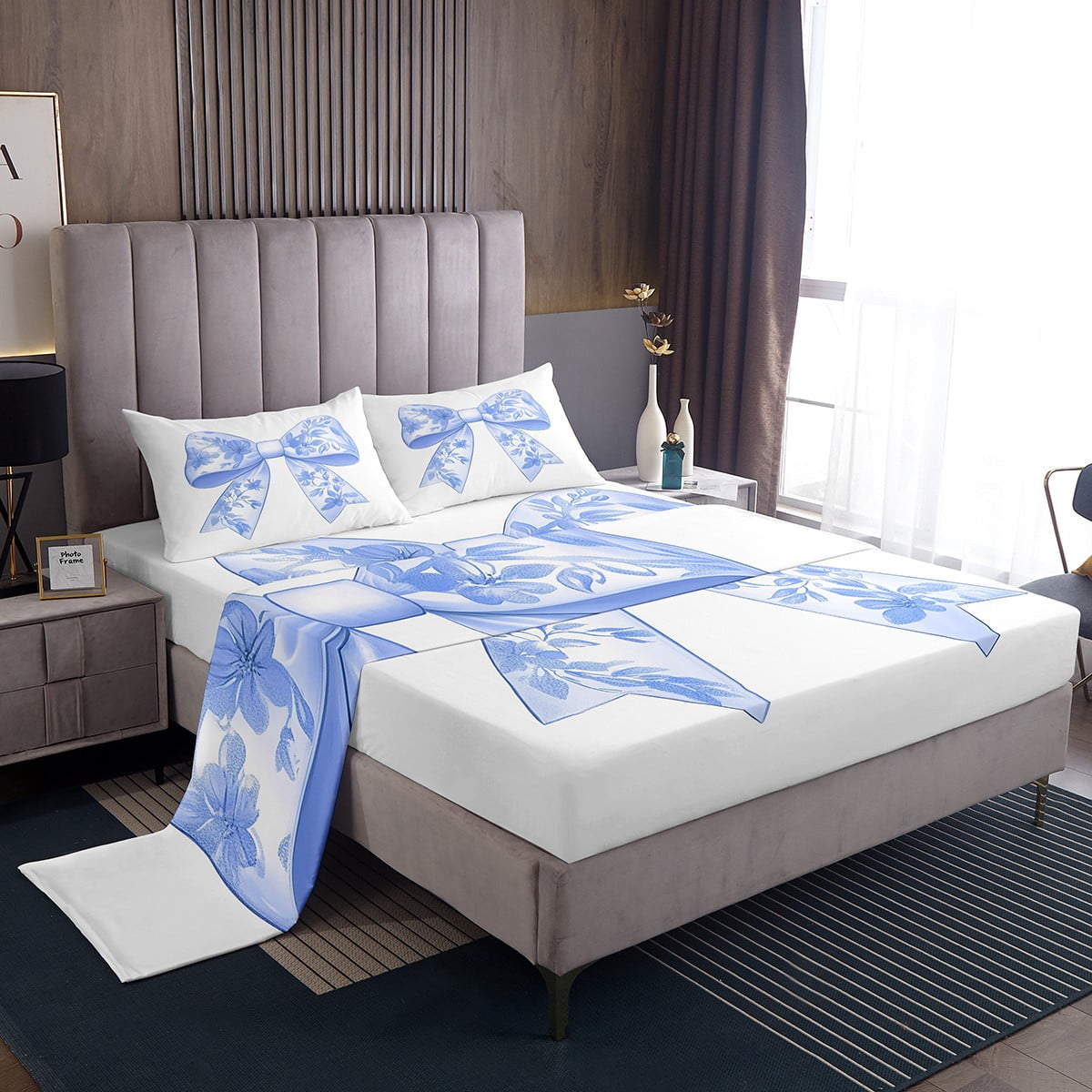 Blue Bowknot Sheet Full Size,Flowers Bow Tie Butterfly Knot Girly ...