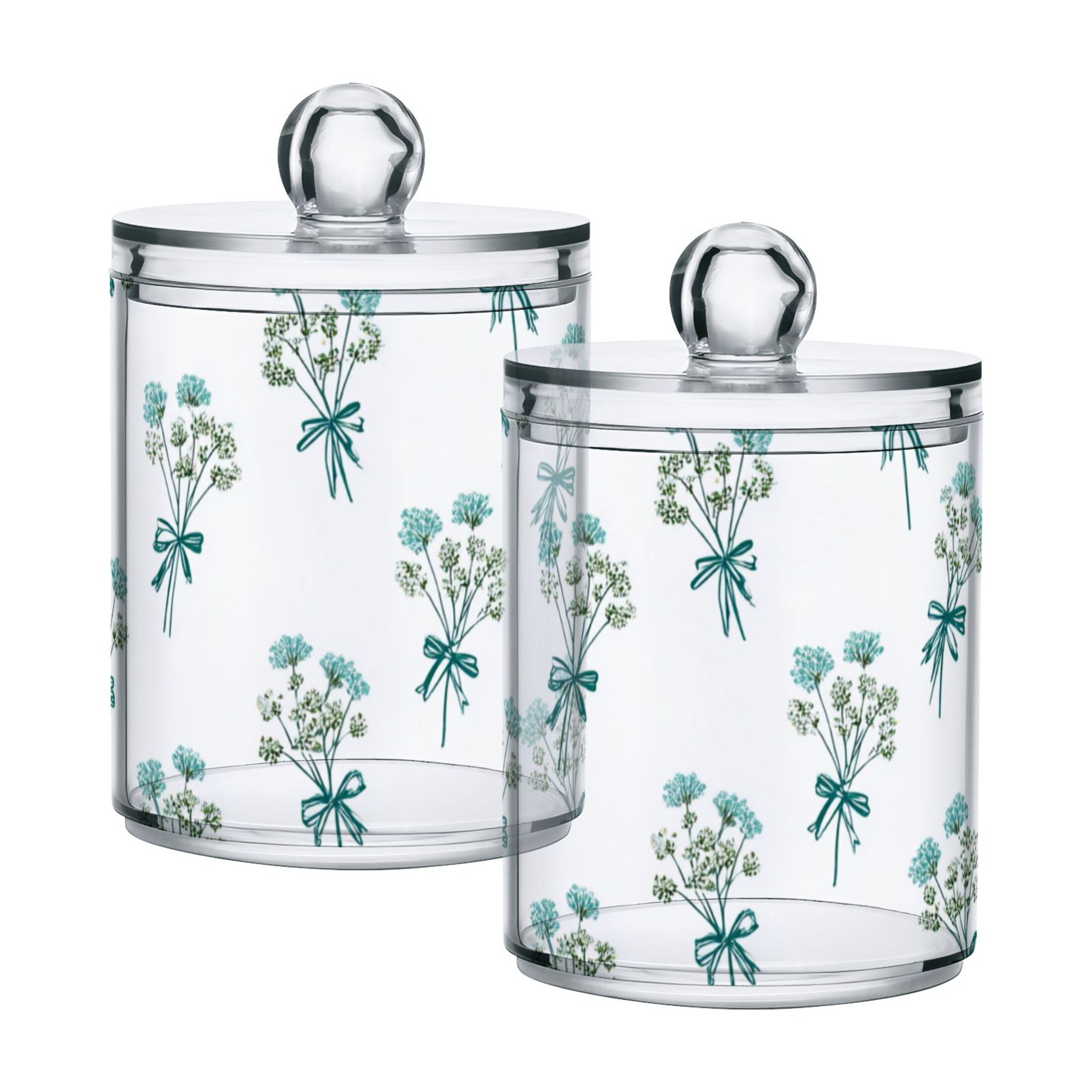 Blue Bowknots Tie on Flowers Translucent Plastic Cans Storage Canisters ...