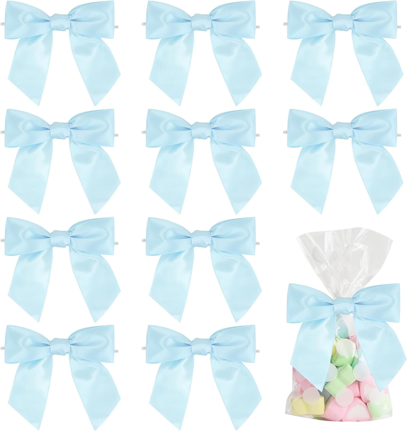 Blue Bows for Baby Shower 4.5" Pre-Tied Baby Blue Bows with Twist Ties ...