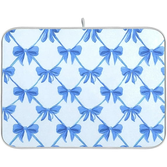 Blue Bows Stripe Dish Drying Mat Kitchen Counter Mat Draining Mat ...