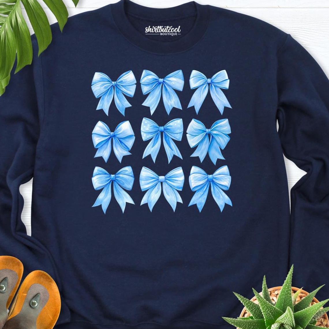 Blue Bows Sweatshirt Women,Blue Ribbon Girly Sweatshirt, Coquette Bow ...