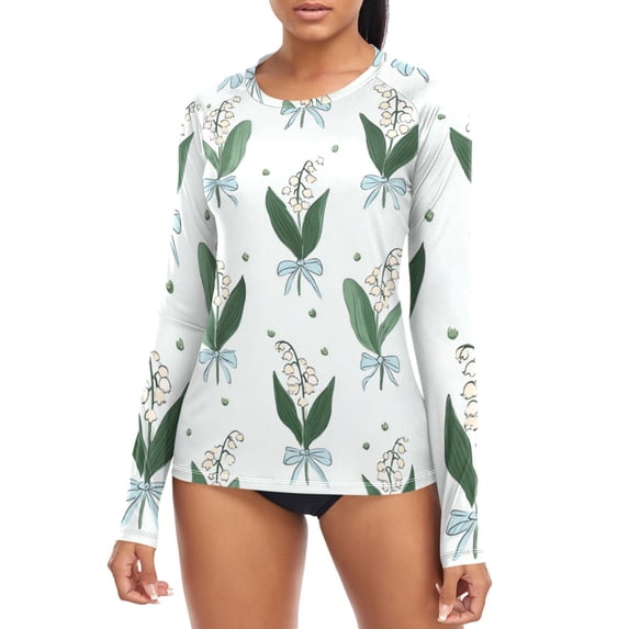 Blue Bows Tie on Flowers Women's Rash Guard Shirts UPF 50+ Sun ...