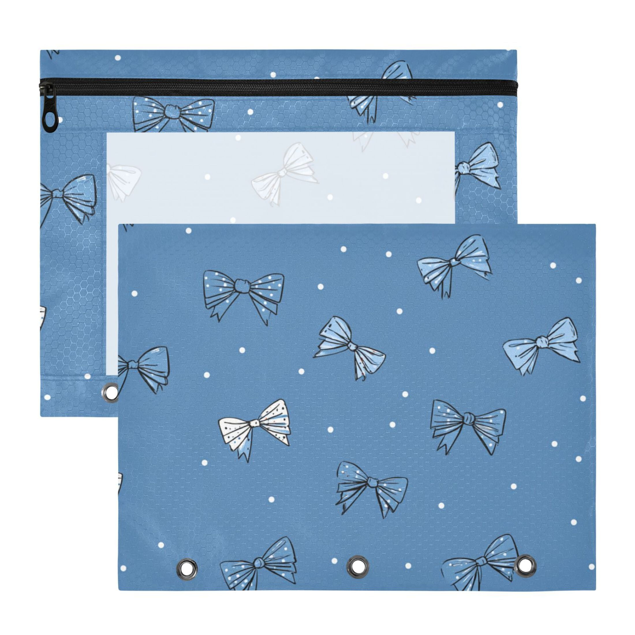 Blue Bows White Dots 3-Ring Binder Pouches A4 Size Zipper Pocket File ...