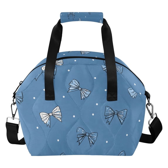 Blue Bows White Dots Insulated Lunch Bag Reusable Quilted Lunch Box ...
