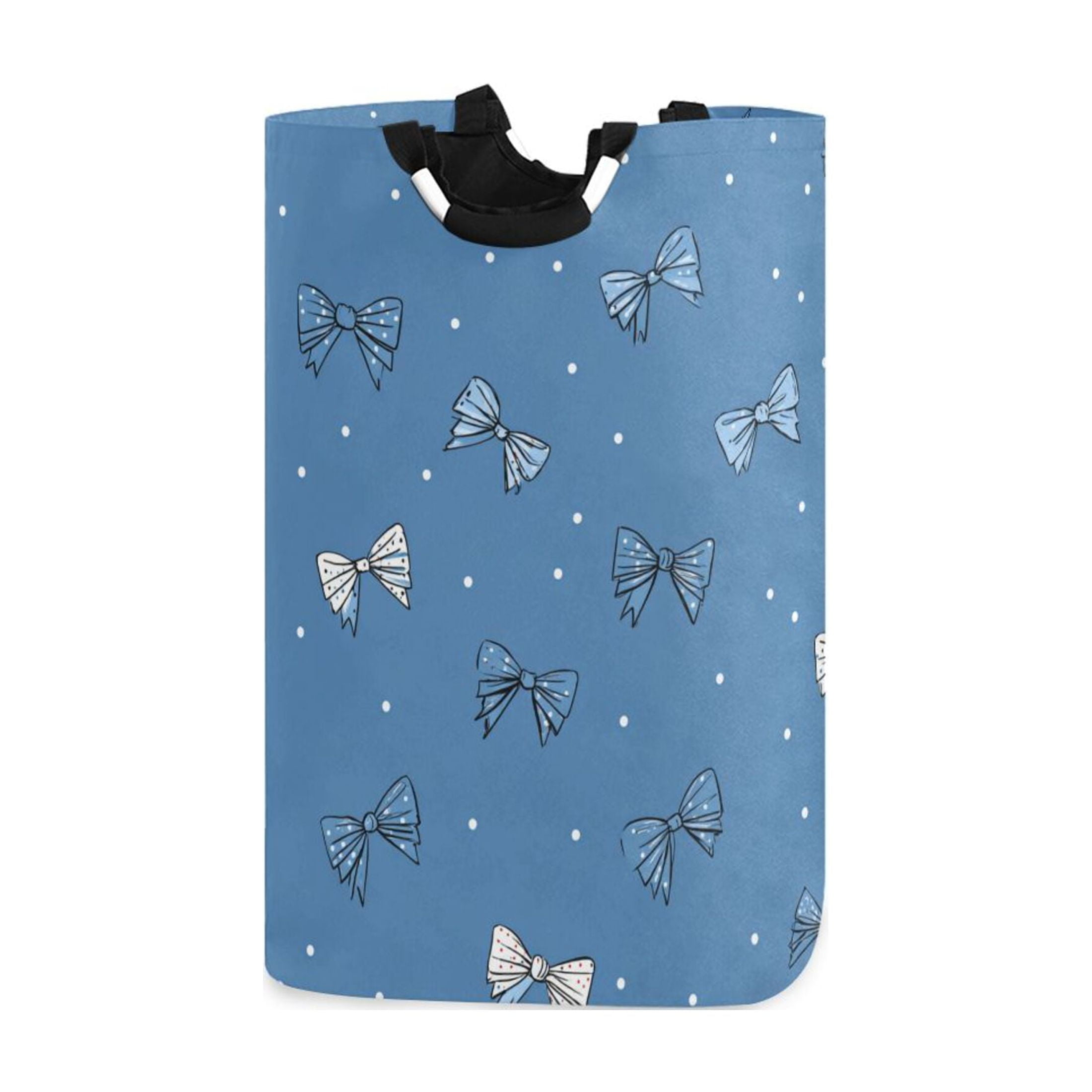 Blue Bows White Dots Laundry Basket with Handles Foldable Laundry ...
