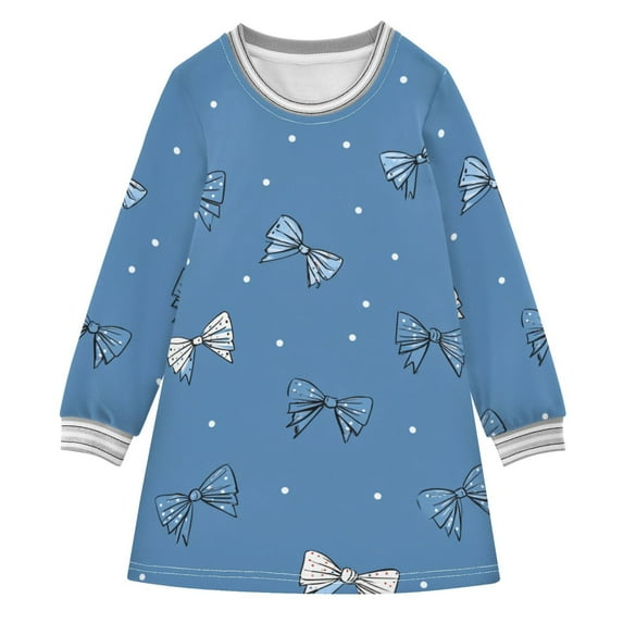 Blue Bows White Dots Long-sleeved Dress A-line One-Piece Dress for 2-8 ...