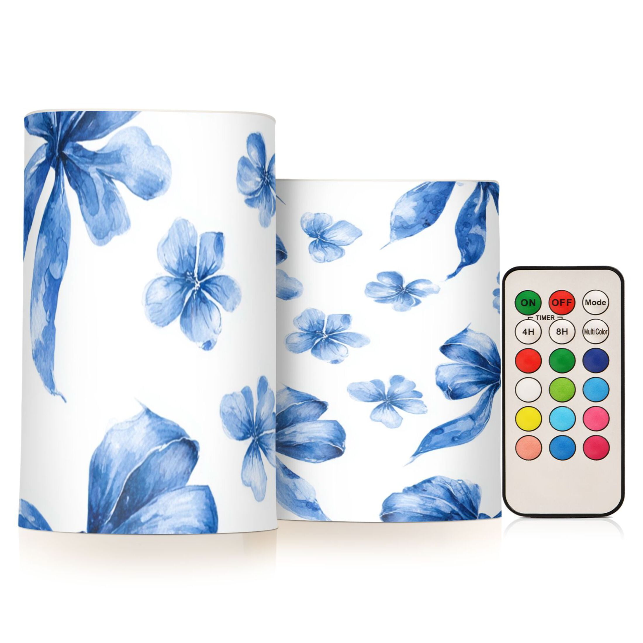 Blue Bows and Floral Flickering Flameless Candles Battery Operated with ...