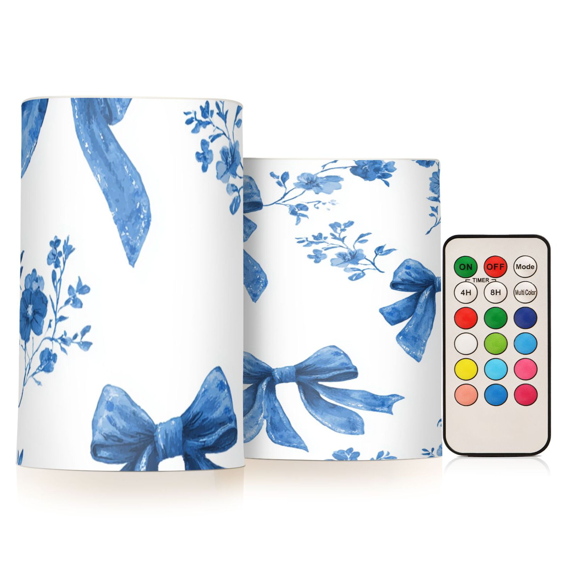 Blue Bows and Flower Flickering Flameless Candles Battery Operated with ...