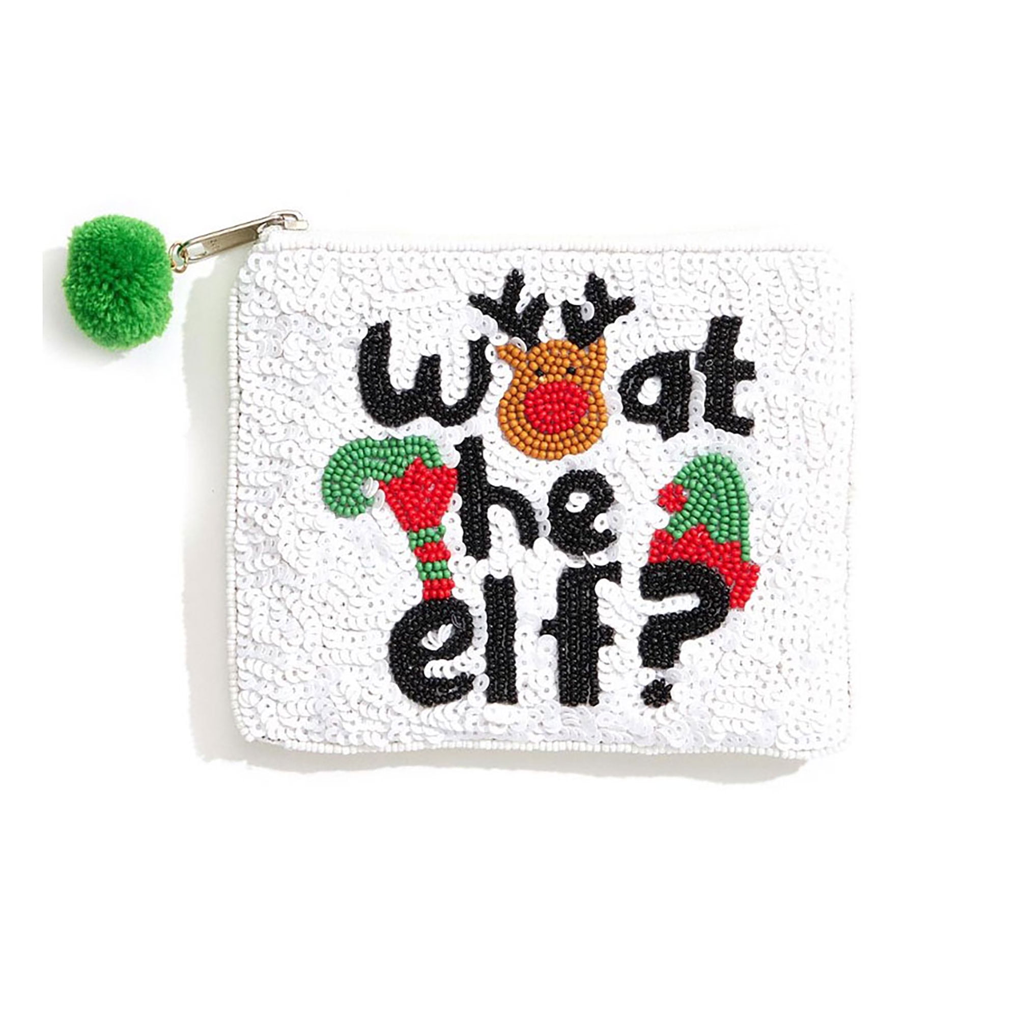 Blue Box Boutique Inc White Seed Bead "What the Elf" Christmas Zipper ...