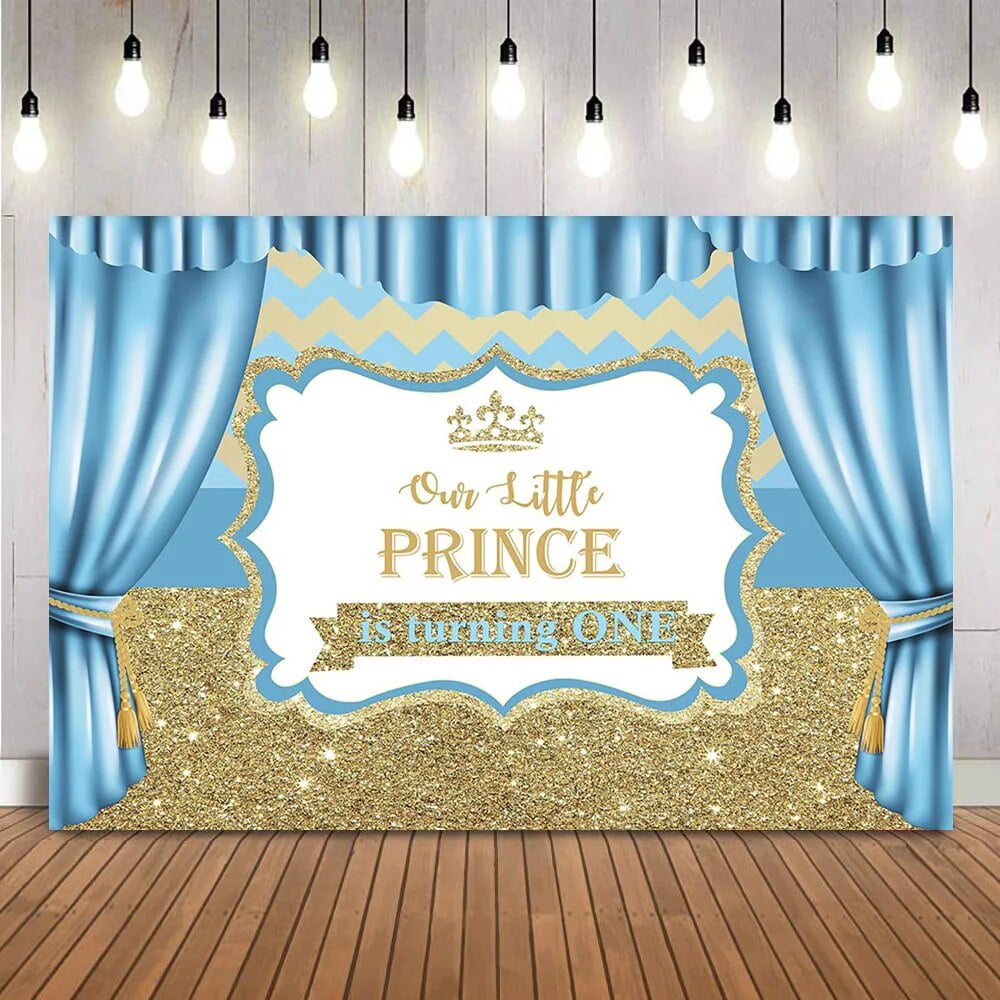 Blue Boy Gold Glitter 1st Birthday Backdrop for Curtraint Little Prince Photo Background 1st 2nd ...