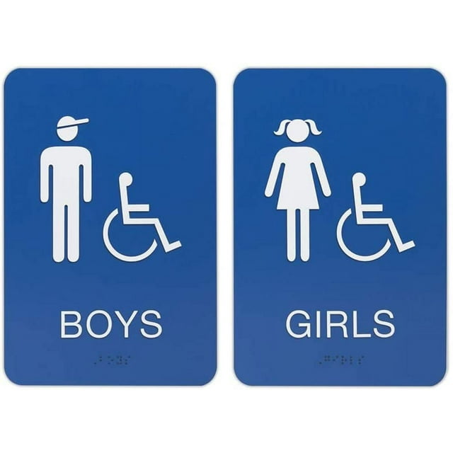 Blue Boys & Girls ADA Restroom Sign / Classic ADA Acrylic School ...