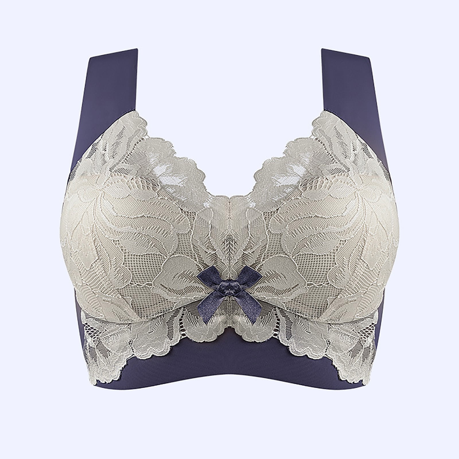 Blue Bra Lightly Latex Lined Cup Wirefree Unpadded Full Coverage Plus ...