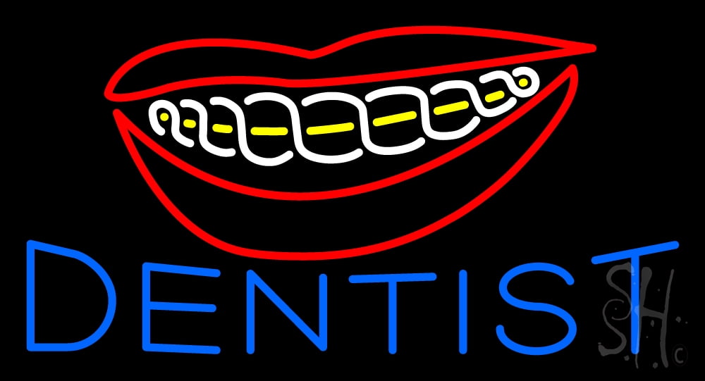 Blue Braces Dentist LED Neon Sign 13 x 24 - inches, Black Square Cut ...