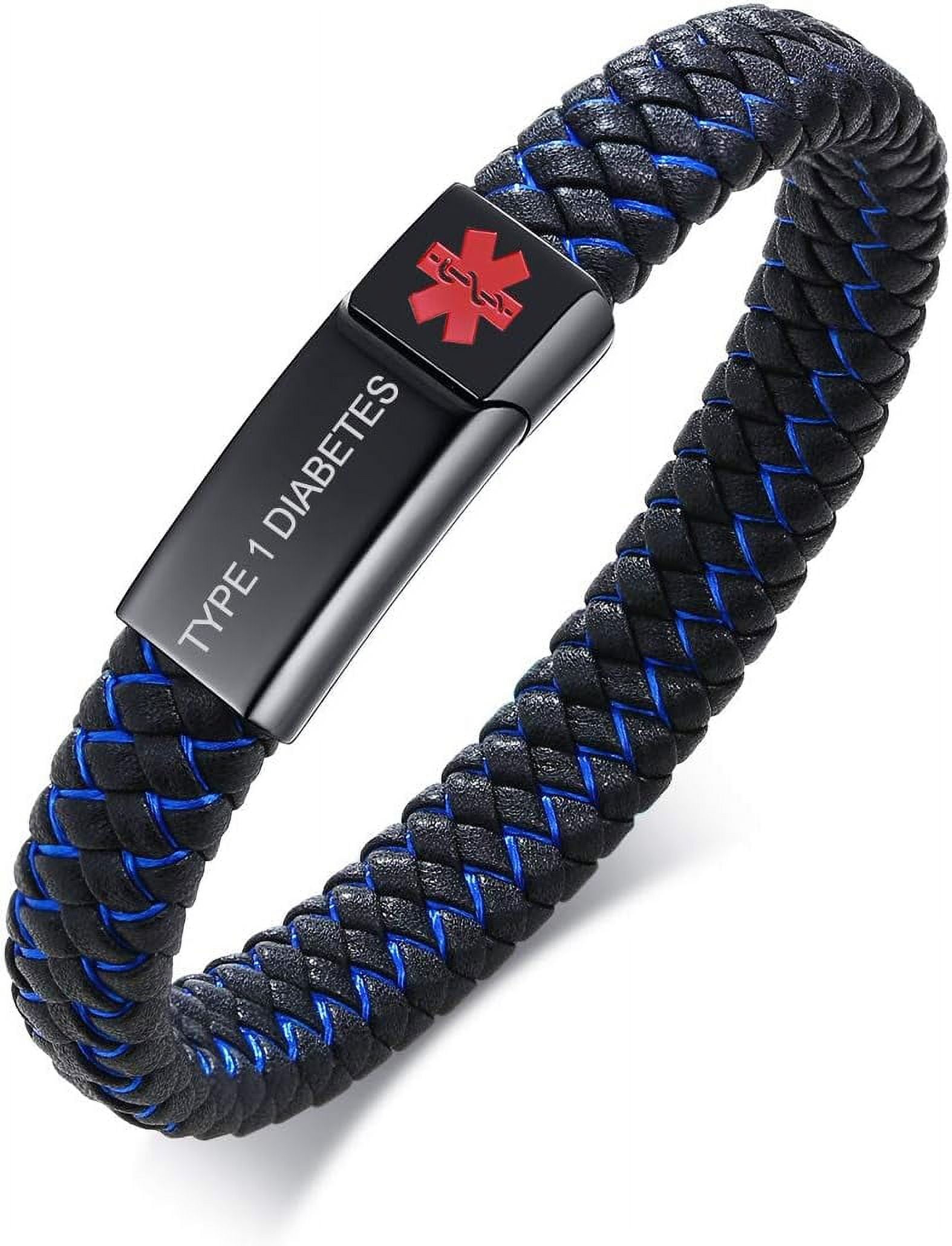 Blue Braided Leather Adjustable Cuff Bangle Medical Id Bracelet For Men[H8853] - Walmart.com