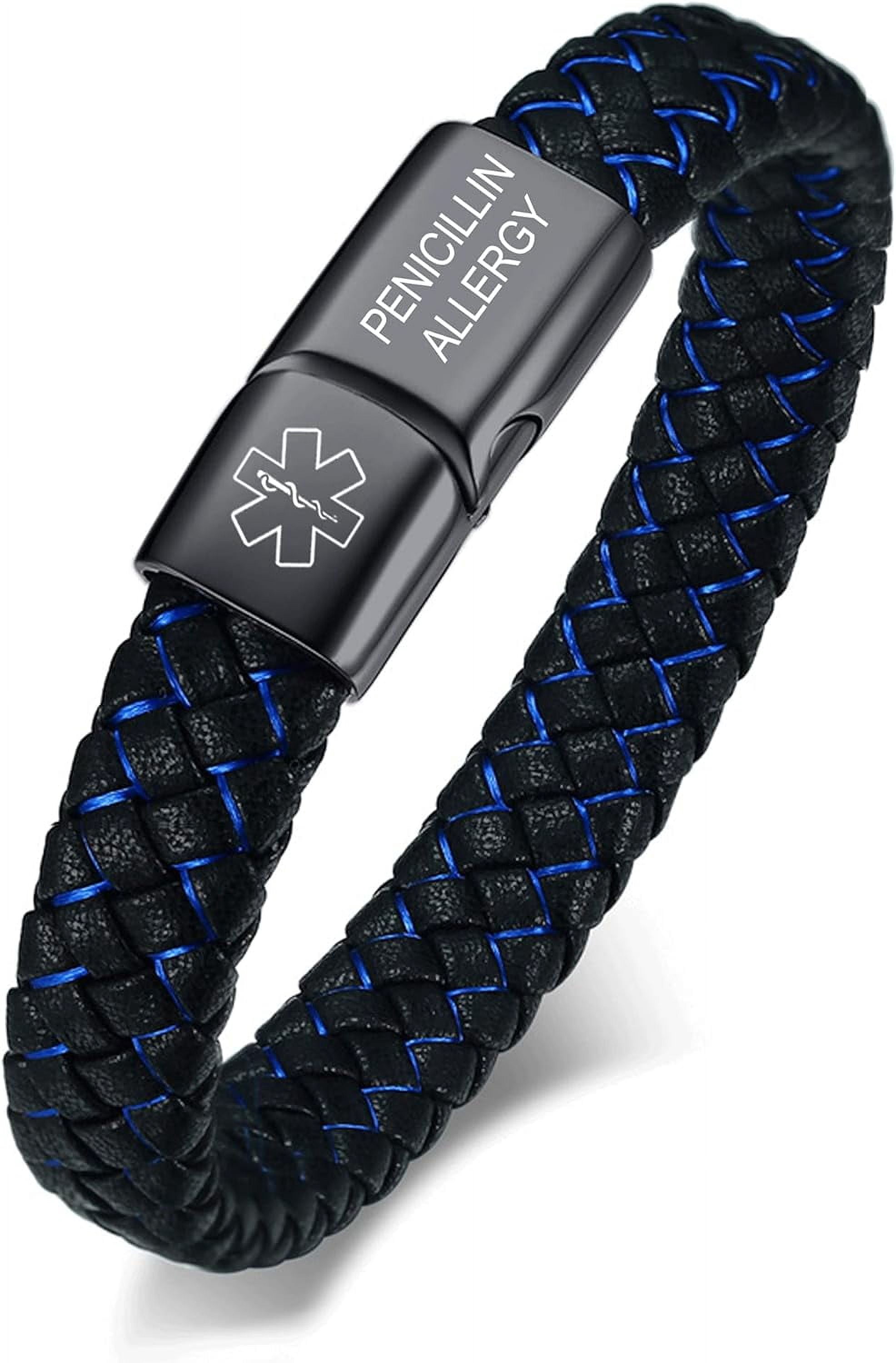 Blue Braided Leather Medical Symbol Caduceus With Magnetic Clasp Cuff ...