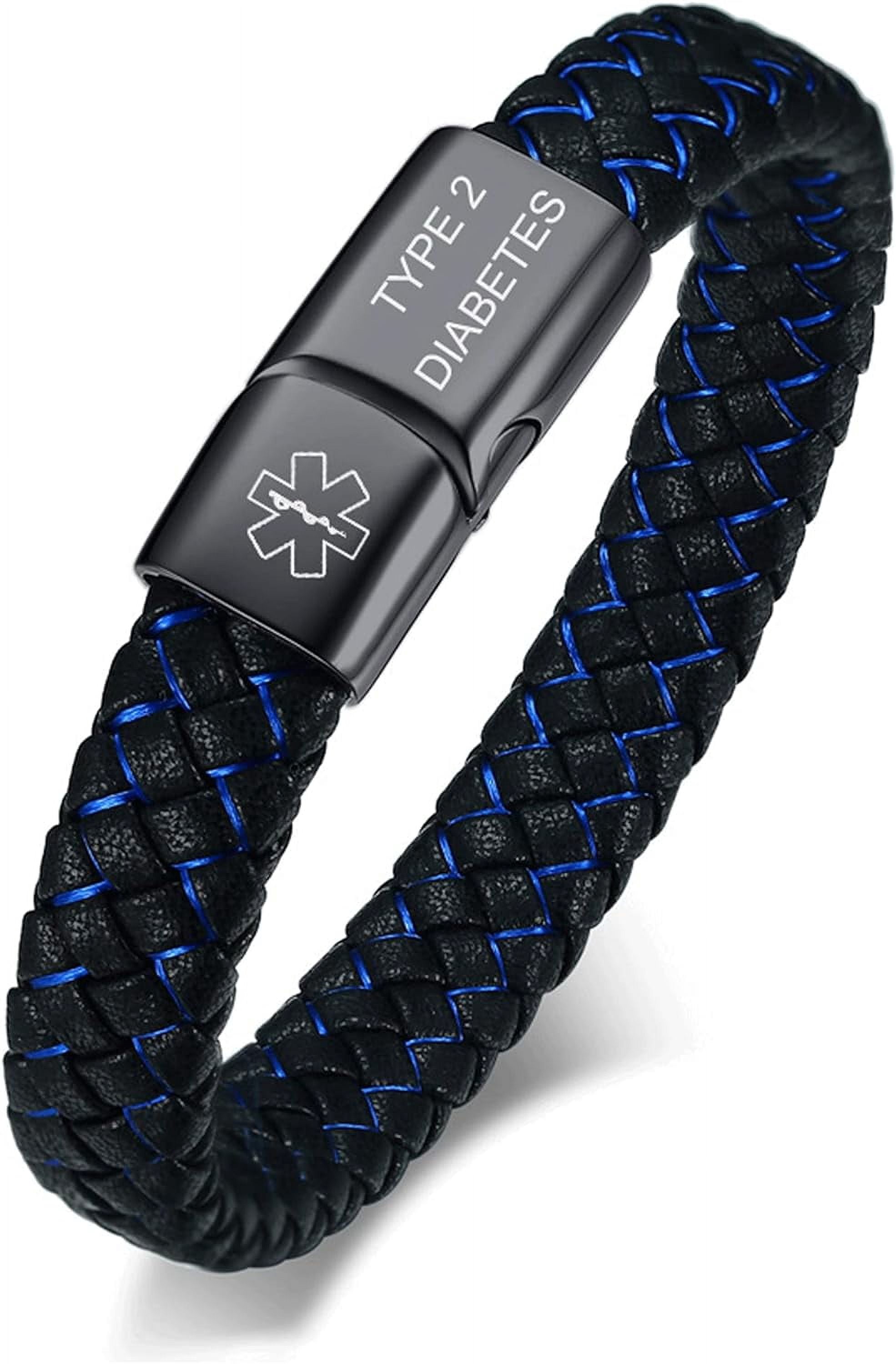 Blue Braided Leather Medical Symbol Caduceus With Magnetic Clasp Cuff ...