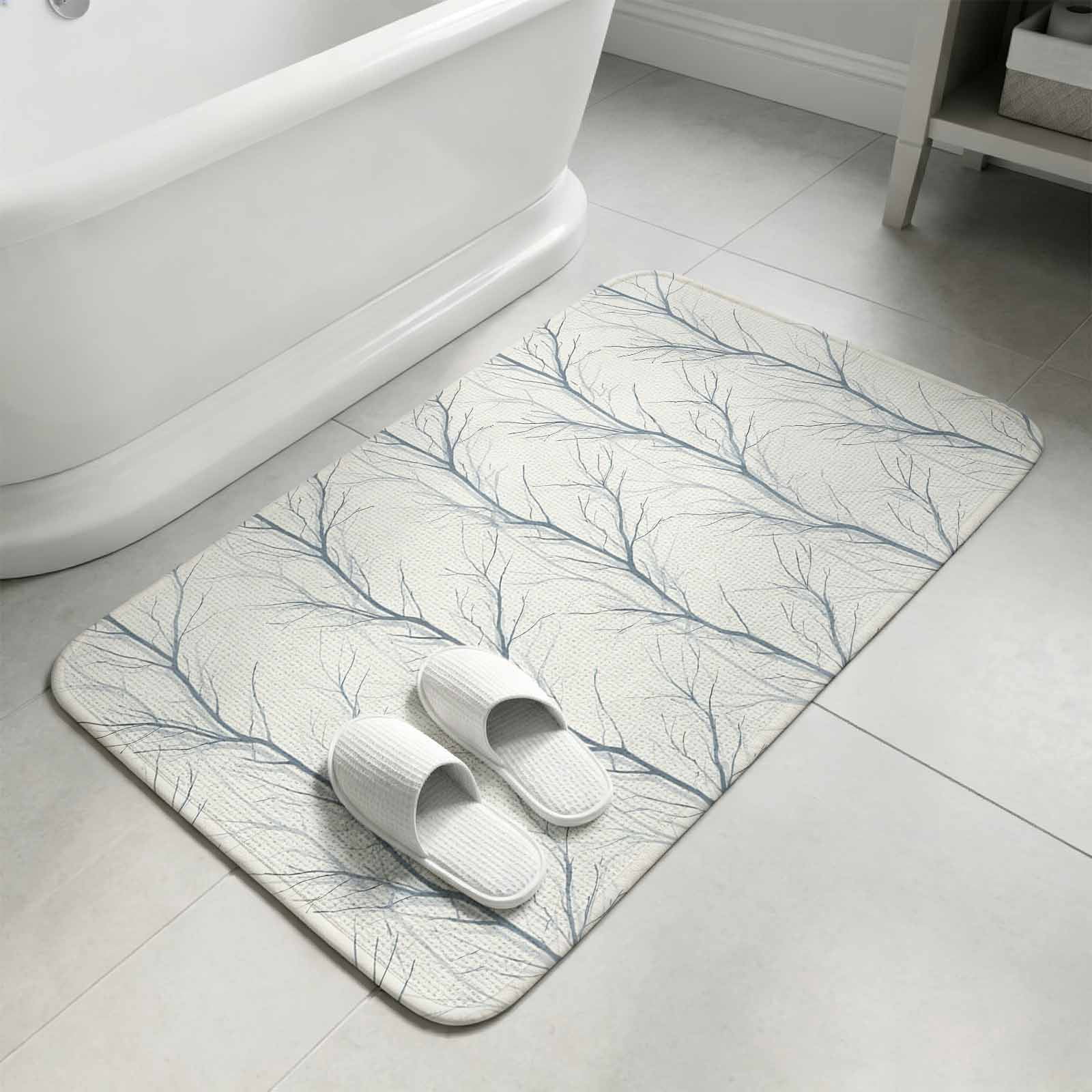 Blue Branch Bathroom Rugs Non Slip Washable Bath Mat Absorbent Front ...