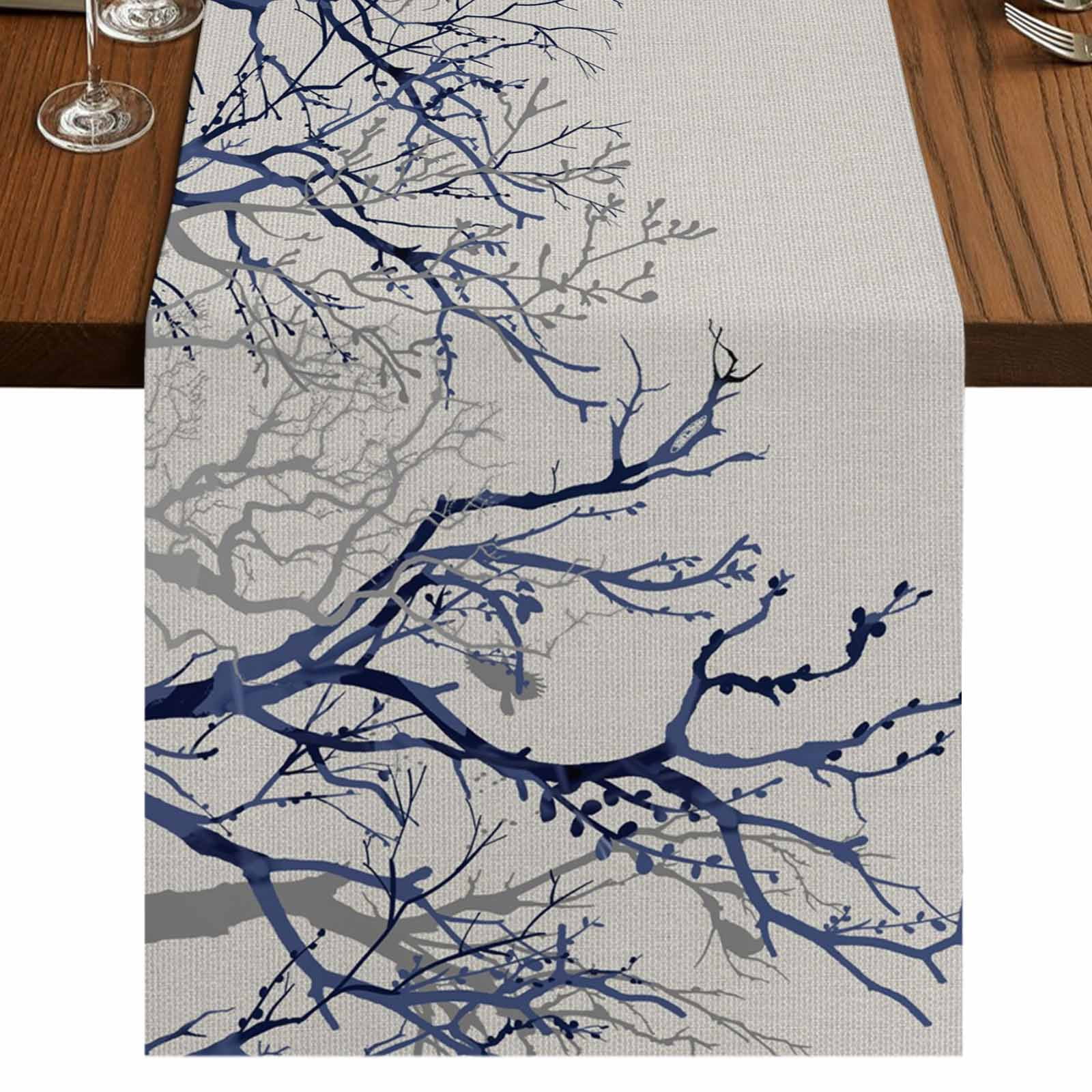 Blue Branch Bird Gradient Silhouette Table Runner for Dining Table ...