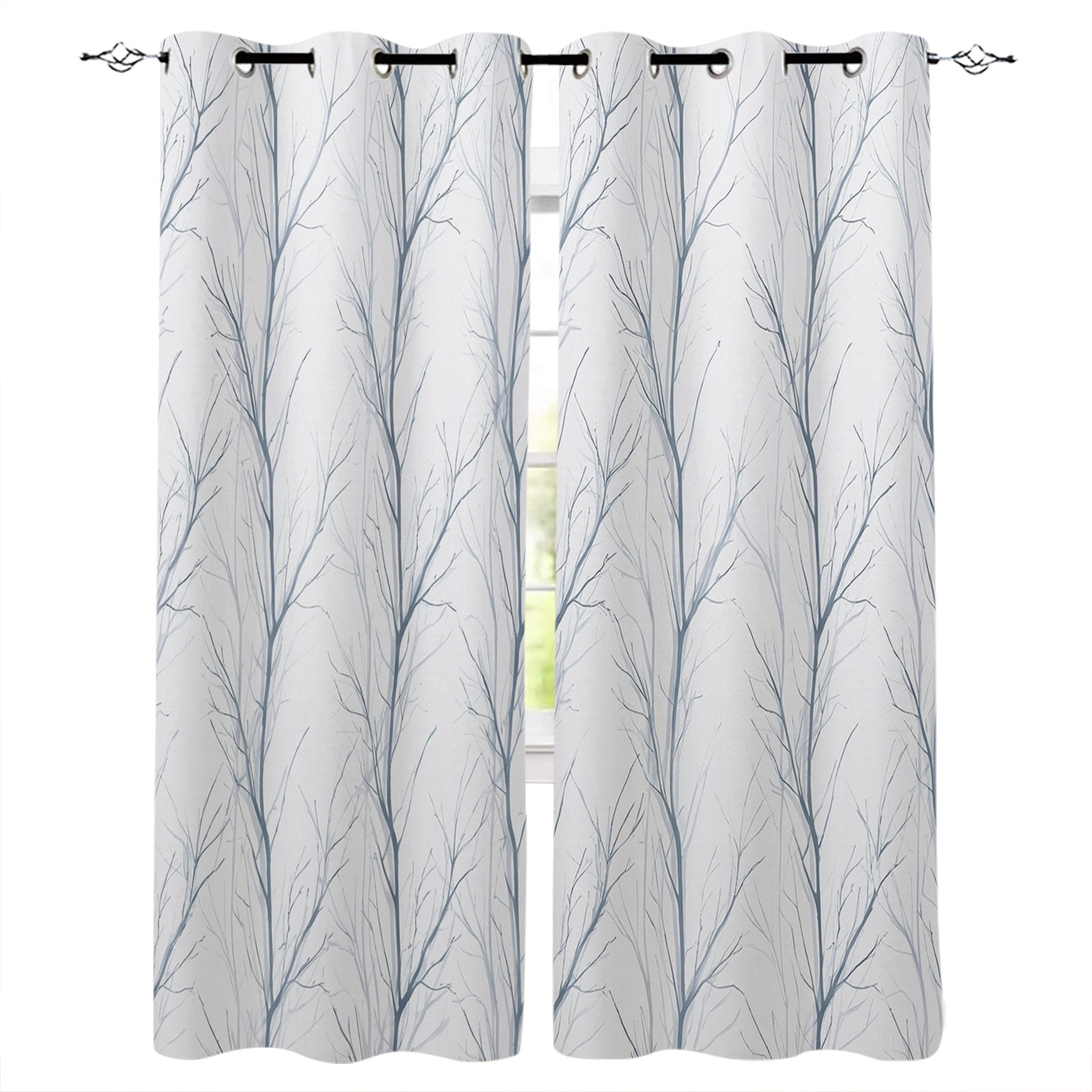 Blue Branch Blackout Curtains for Bedroom/Living Room, Thermal ...
