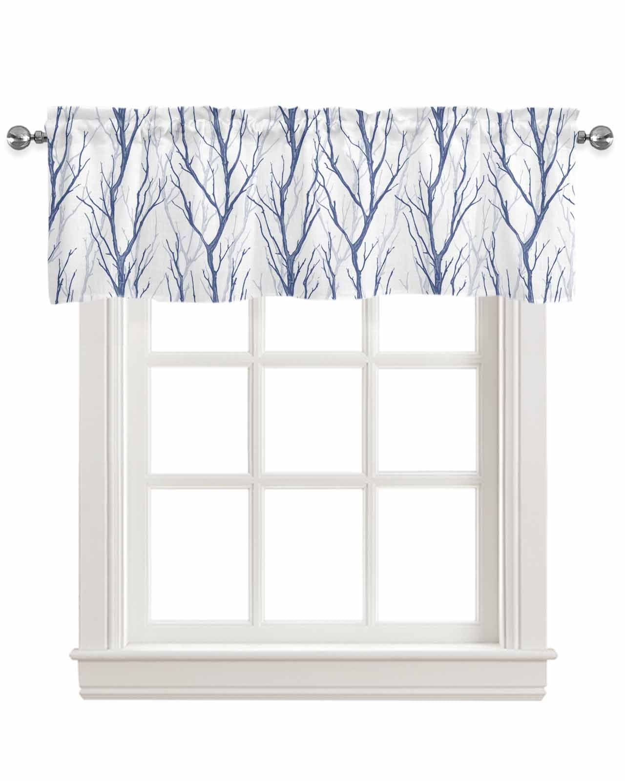 Blue Branch Linen Curtain Valance for Bedroom/Bathroom/Kitchen/Office ...