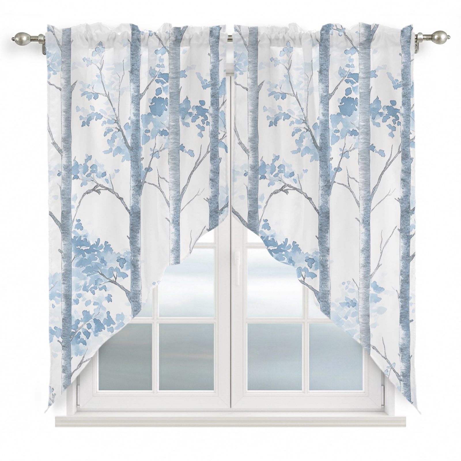 Blue Branches Forest Swag Curtain Valance for Window 2 Panels Vintage ...