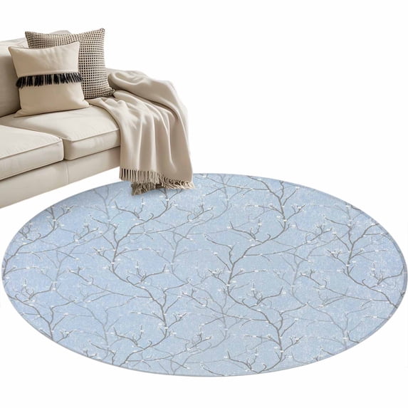 Blue Branches Round Area Rugs Collection 3', Vintage Art Farmhouse Non ...