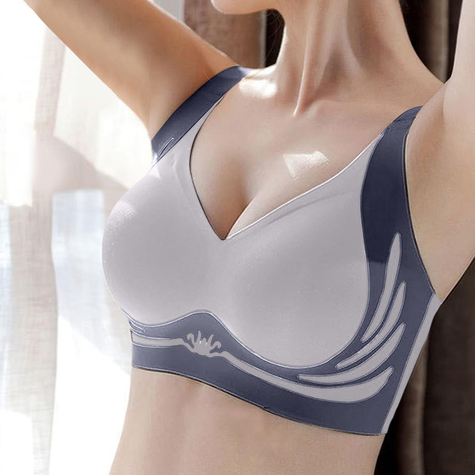 Blue Bras for Womens Wireless Bra Super Gather Bra Anti Sagging Breasts Support Pushup Lifting ...