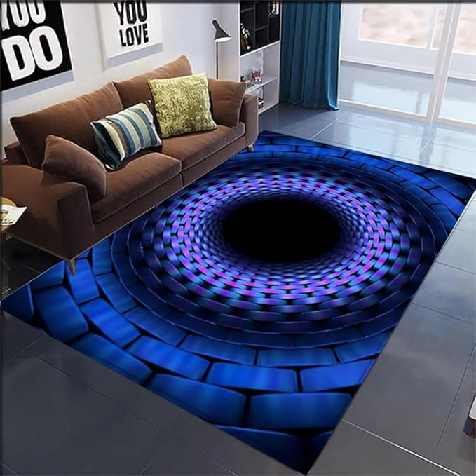 Blue Brick Bottomless Hole Area Rug For Kids Playroom 3D Trap Optical ...