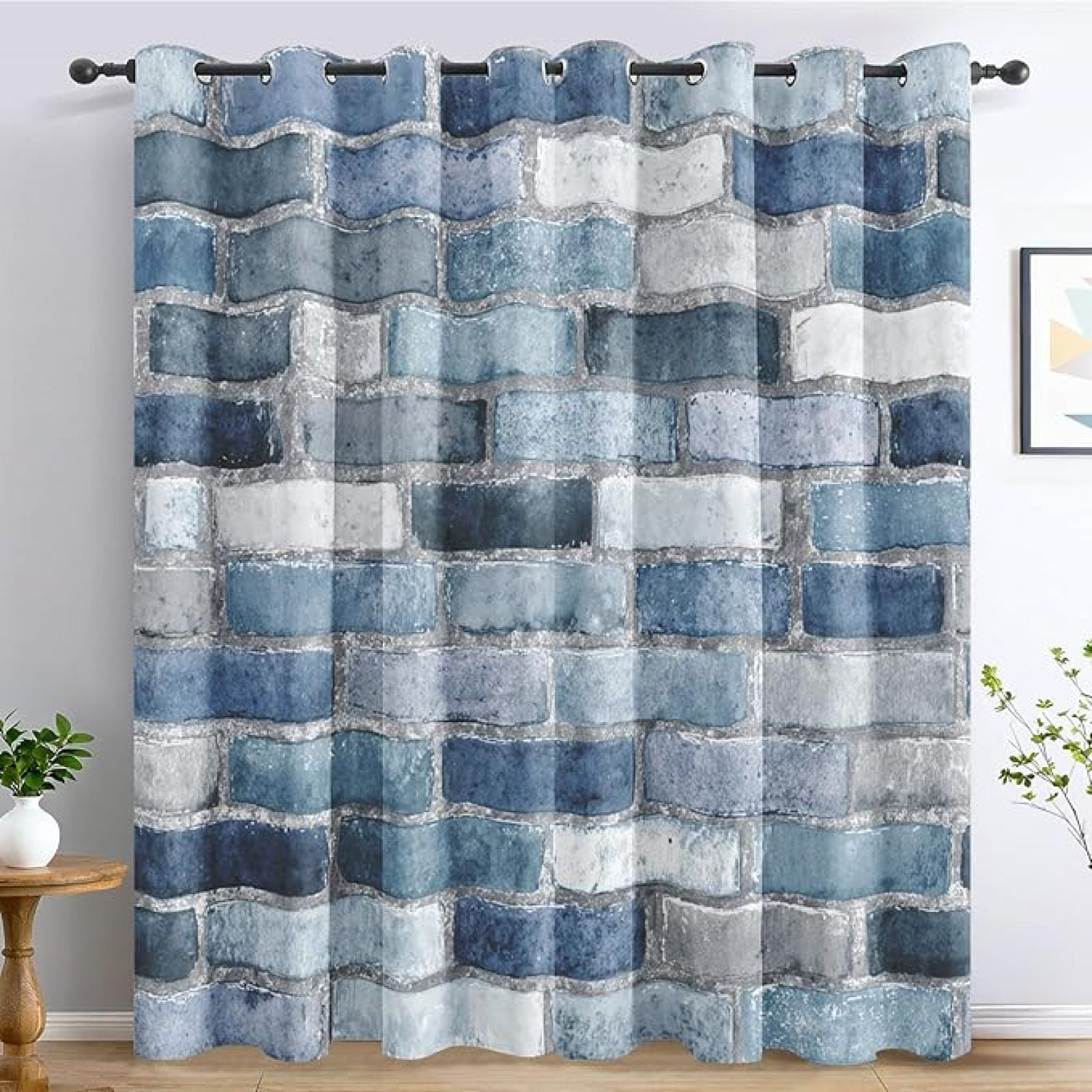 Blue Brick Wall Blackout Curtains for Bedroom, Thermal Rustic Country ...