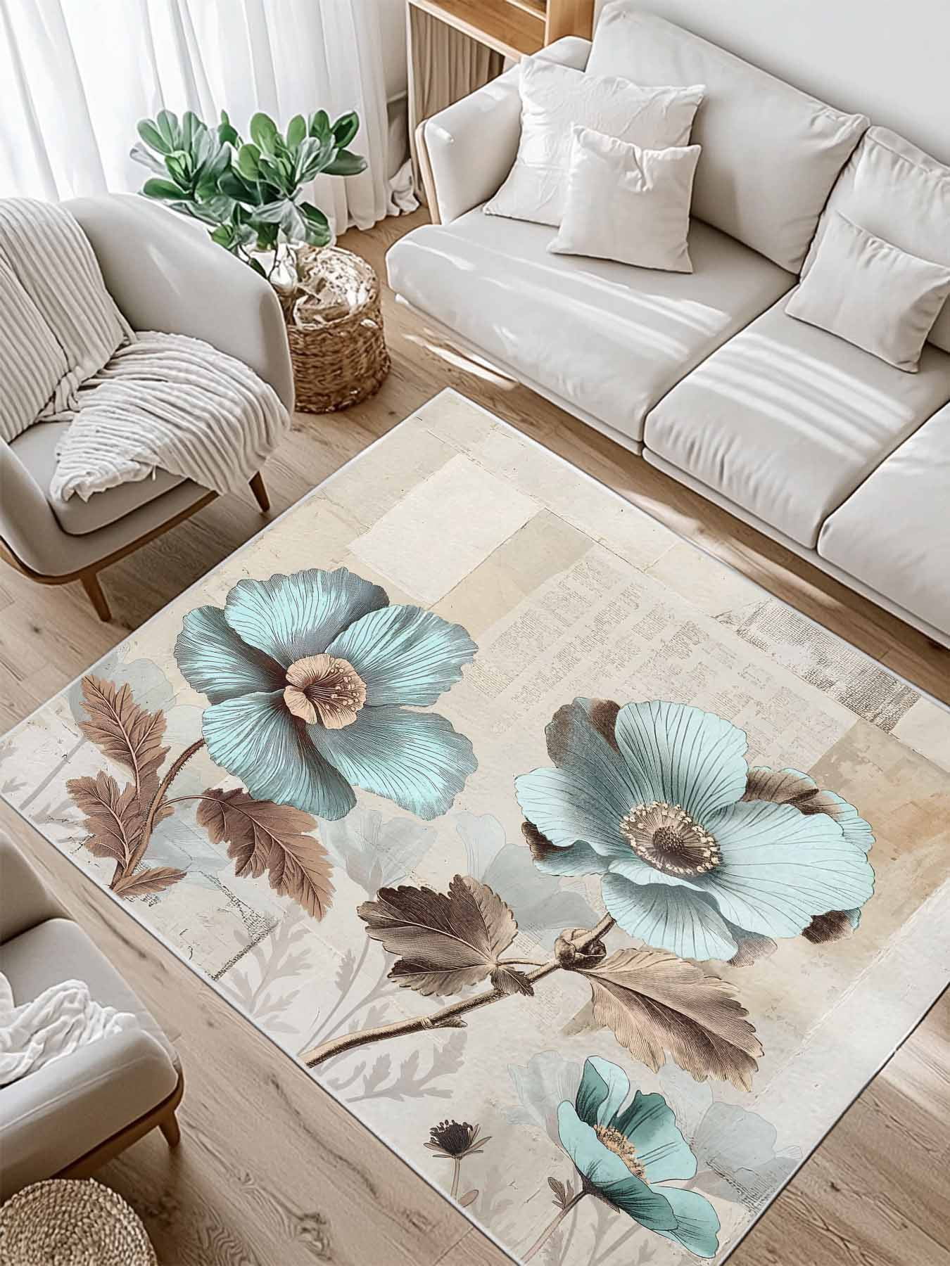 Blue Broccoli Area Rug for Bedroom 4x6 Ft Vintage Flowers Victorian ...