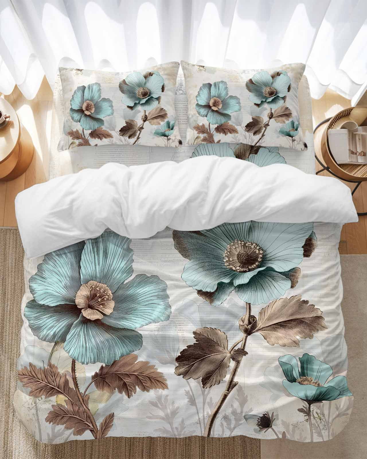 Blue Broccoli Bedding Duvet Cover Set Twin Size 4 Pieces Vintage Flower ...