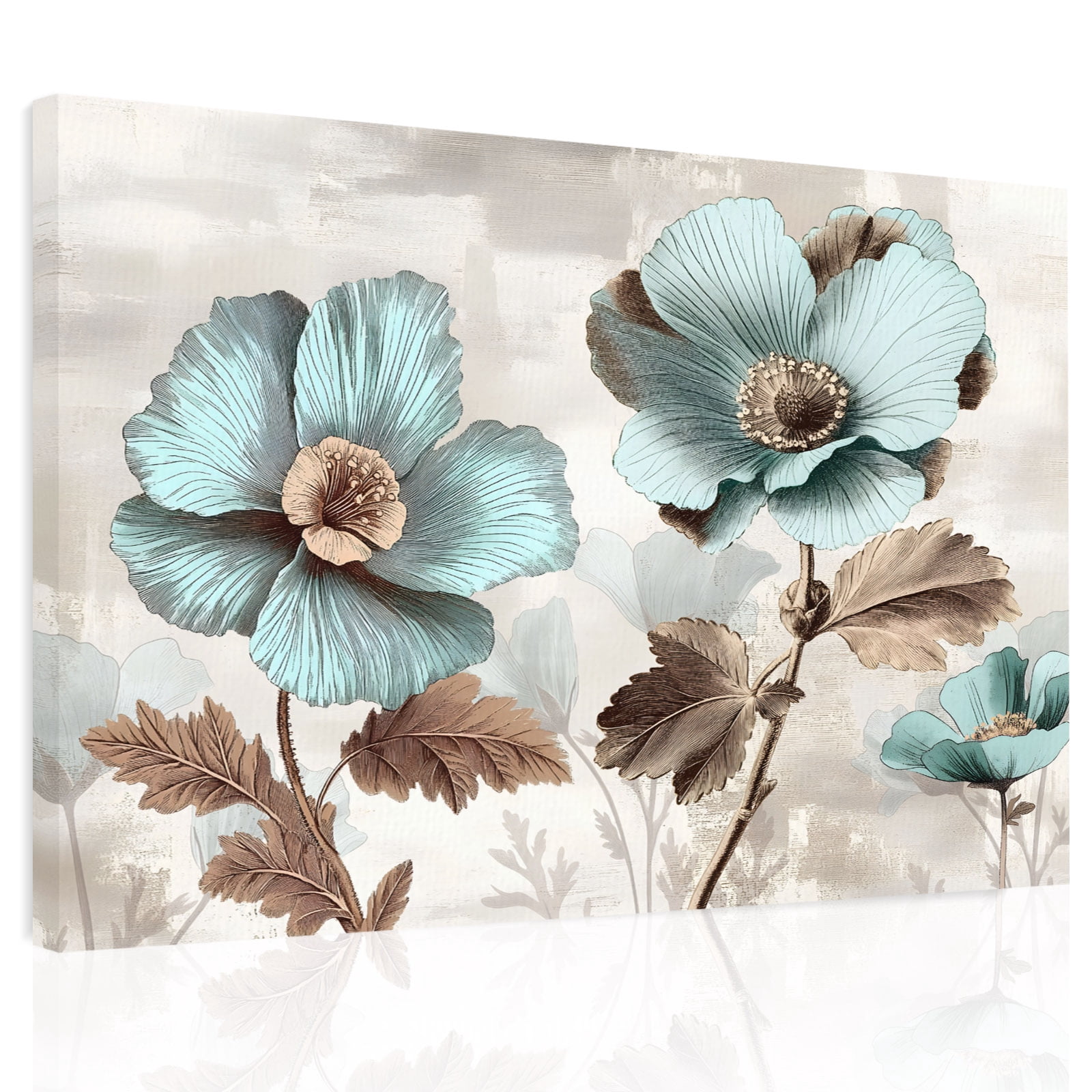 Blue Broccoli Canvas Print Wall Art, Farmhouse Rustic Floral Retro ...