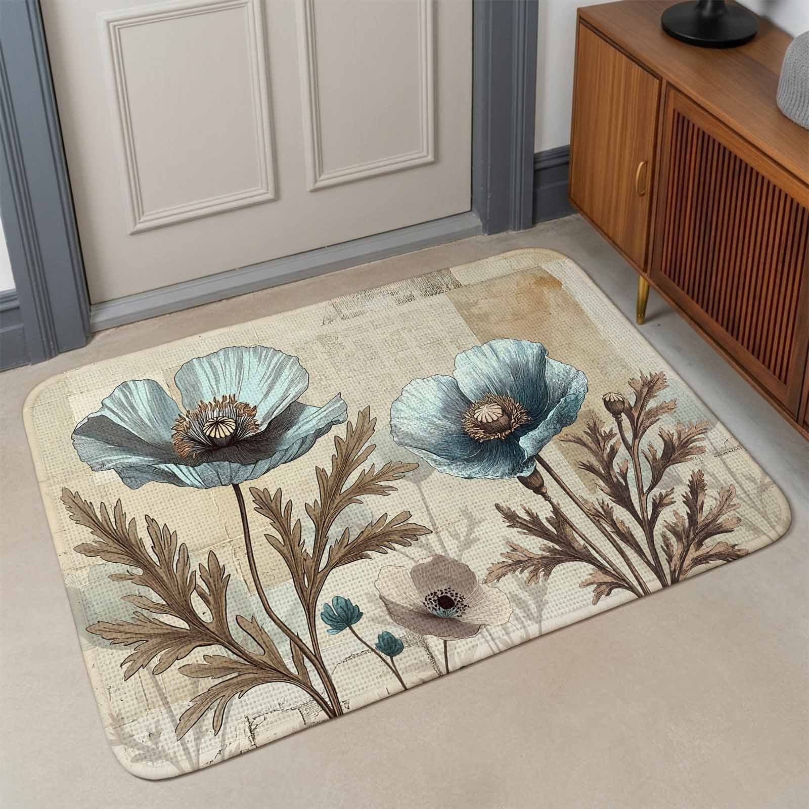 Blue Broccoli Front Door Mat Indoor Entrance, Rustic Farmhouse Floral ...