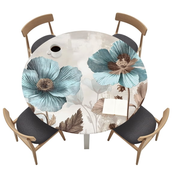 Blue Broccoli Round Fitted Tablecloth Farmhouse Rustic Floral Retro ...