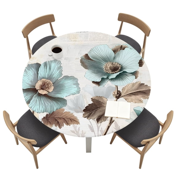 Blue Broccoli Round Fitted Tablecloth Vintage Flower Victorian Style ...